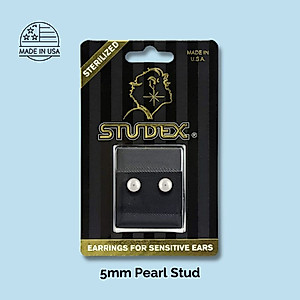 STUDEX Sensitive White Pearl Stud Earrings 5mm | Hypoallergenic and Nickel Safe for Sensitive Ears | Gold Plated Posts | High Fashion Earrings for Women and Men-PR-675-S