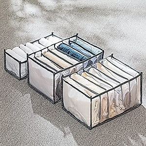 Set of 2 Pieces Wardrobe Clothes Organizer, Jeans Leggings Compartment Storage Box Closet, 7 Grids Folding Drawer For Clothing Mesh Separation , Transparent Divider For Stacking Pants Organizer (White)