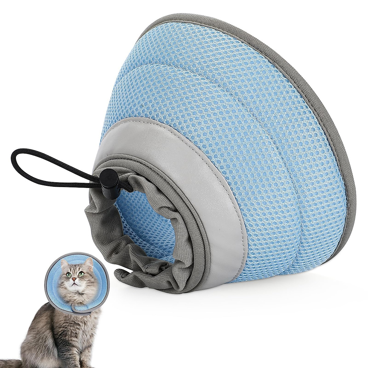 IDOGCHEW Cat Cone Collar Soft, Cat Recovery Collar Stop Licking After Surgery, Kitten Elizabethan Collar, Adjustable, Lightweight, Comfortable - Blue, S