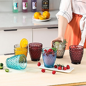 OMITA Hobnail Drinking Glasses Set of 6-13.32 oz Vintage Embossed Tall Wine Glass - Perfect for Beverages, Juice - Crystal Drink Glassware Set for Dinner Parties, Bar & Restaurant