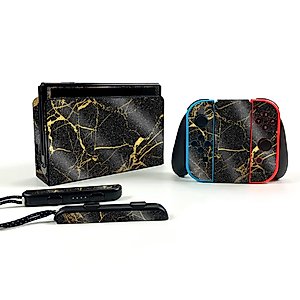MightySkins Glossy Glitter Skin Compatible with Nintendo Switch OLED - Black Gold Marble | Protective, Durable High-Gloss Glitter Finish | Easy to Apply and Change Styles | Made in The USA