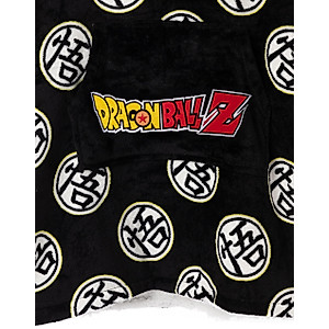 Dragon Ball Z Kids Oversized Blanket Hoodie | Boys Girls Goku Warrior Family Symbol Fluffy Double Lined Sherpa Fleece Vuddie Black