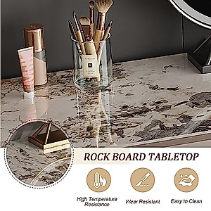 YIMAKEY Luxury Makeup Vanity Table Set with Intelligent LED Mirror and Microfiber Leather Chair - Ample Storage Space, Superior Materials, for Loved Ones (31 inches)