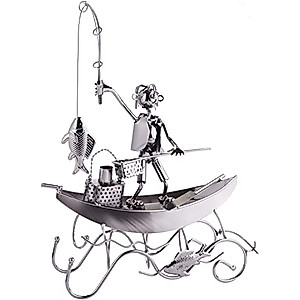 BRUBAKER Wine Bottle Holder Fisherman on a Boat - Metal - Statue, Sculptures and Figurines - Decor Wine Racks and Stands - Gifts & Decoration
