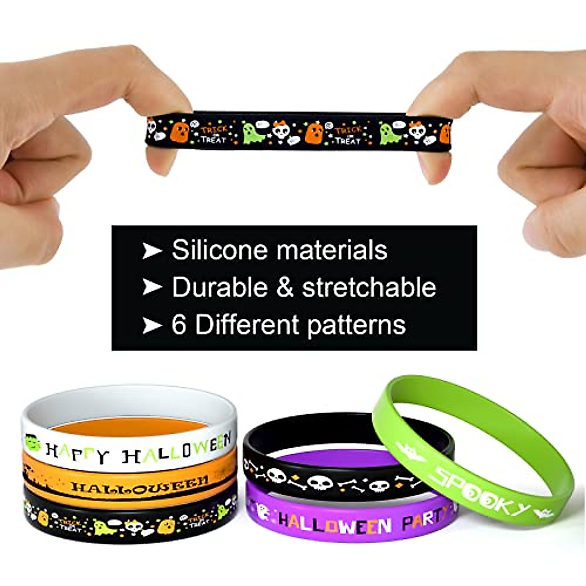 FEPITO 36Pcs Halloween Silicone Wristbands Halloween Party Goodie Bag Filler Trick or Treat Gifts, 6 Styles
