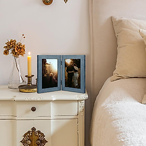 Golden State Art, 5x7 Double Picture Frame Vertical Hinged Photo Frame 2 Opening Folding Family Frames Collage, with Real Glass (5x7, Blue, 1-Pack)