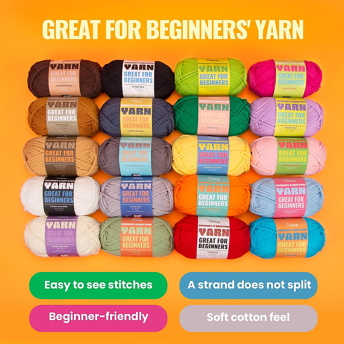 Pllieay Charcoal Gray Yarn for Crocheting and Knitting (4x50g) Cotton Yarn For Crocheting Crochet Knitting Yarn with Easy-to-See Stitches Yarn for Beginners - Worsted Medium #4 Yarn - Cotton-Nylon Ble