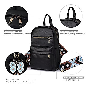 JYOPA Sling Bags Small Backpack for Women Leather Backpack Purse Fashion Mini Convertible Crossbody Bag Guitar Strap Black