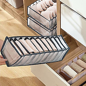 6 Pcs Clothes Organizer,Drawer Organizer Clothes,Wardrobe Drawer Organizers Clothes Closet Storage ,Foldable Mesh Separation Box for T-shirt, Socks, Legging, Scarves, Underwear (Grey, 6/7/11 Grids)