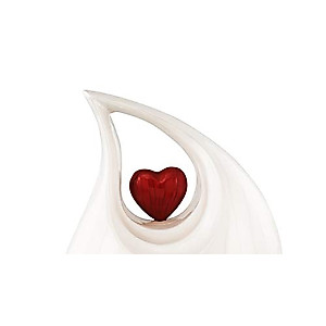 Cremation Urn Heart of Love Urn for Human Ashes – Cremation Urn for Funeral, Columbarium or Home, Cremation Urns for Human Ashes.220cubic inch- with Velvet Bag. (White Red Heart Large)