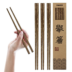 DigitiZerArt 10-Pairs Wooden Chopsticks, Dishwasher Safe Chopstick,ReusableNatural Healthy, Chinese Classic Style for Kitchen, Dining Room, Gourmet, Noodles (9.8 Inch)