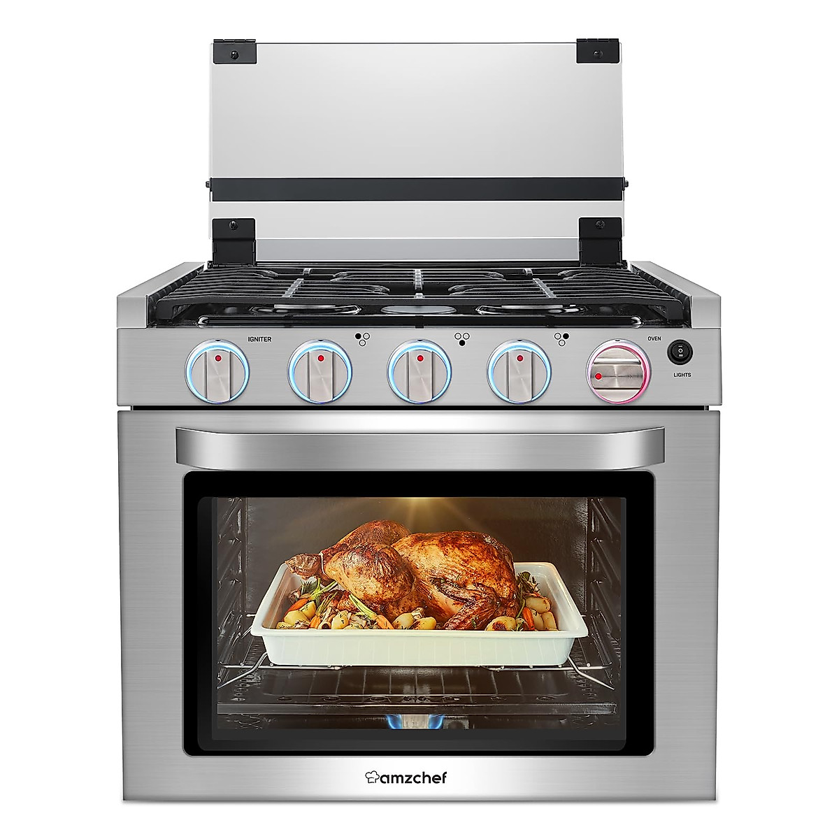 AMZCHEF RV Gas Range 21 Inches Tall,1.77 Cu.Ft Propane Range Oven with 3 Burners Stove for RV, Apartment, Mobile Home, Stainless Steel.