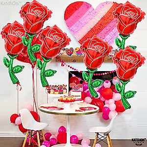Katchon, Giant Rose Balloons 37 Inch - Pack of 6 | Rose Foil Balloons, Flower Shaped Balloons | Rose Shaped Balloons, Romantic Decorations Special Night | Happy Birthday Balloons Red Rose Balloons
