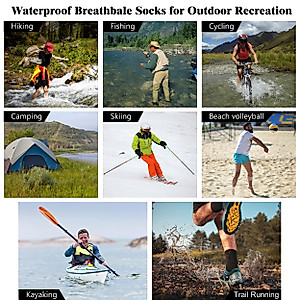 SuMade Waterproof Kayaking Socks, Men Women Ultra Thin Breathable Sweat-Absorbing Training Socks Rain Outdoor Work Boot Lightweight Hiking Fishing Climbing Crew Socks (Black-Red Star, Medium)