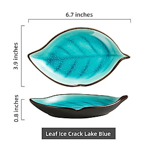 Ceramic Spoon Rest for Stove Top, Ice Cracks Leaf Cute Spoon Rest for Kitchen Counter, Cooking Spoon Holder for Kitchen Counter, Utensil Rest Spatula Rest Ladle Holder Tong Rest, 1 PC (A, Lake Blue)