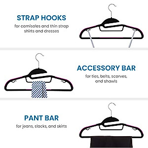 Rubber Coated Plastic Hangers (20 Pk) Non Slip Rubberized U-Slide Hanger, Ultra Thin Space Saving Suit Hanger, Non Slip Pants Hanger, Strong & Heavy Duty Plastic Coat Hanger, Strap Hooks, 360° Hook