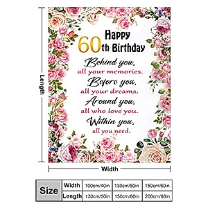 Eliber Happy 60th Birthday Gifts for Women Blanket 60th Birthday Decorations Throw Blanket Birthday Gift Ideas for 60 Year Old 60"X50"