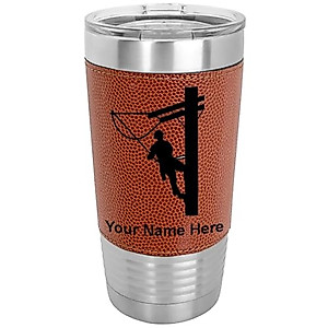 LaserGram 20oz Vacuum Insulated Tumbler Mug, Lineman, Personalized Engraving Included (Faux Leather, Basketball Style)