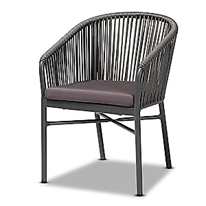 Baxton Studio Marcus Modern and Contemporary Grey Finished Rope and Metal Outdoor Dining Chair