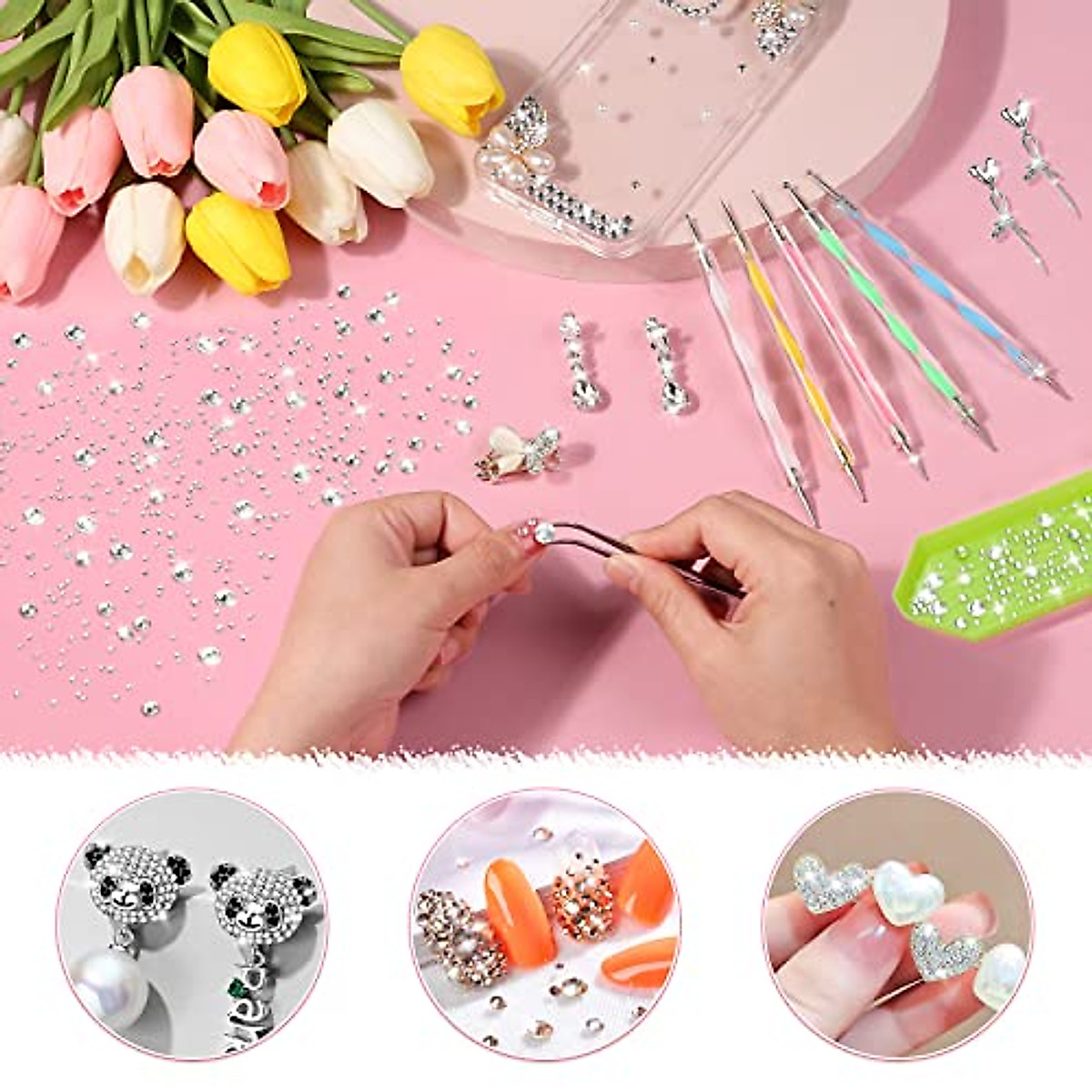 B7000 Rhinestone for Glue, 3 PCS 25ml Craft Adhesive Glue for Crafts with 3000pcs Flatback Rhinestones Gems with Picker Tool Wax Pencil Fabric Glue for Nail Art Bead Jewelry Making Clothes Shoe Bags