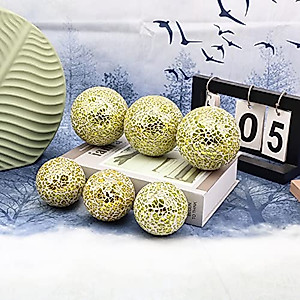 Kepfire 3Pcs Mosaic Glass Sphere 3.15 Inch Round Crackl Orbs for Bowls Vases Dining Table Centerpiece Home Decoration - Gold