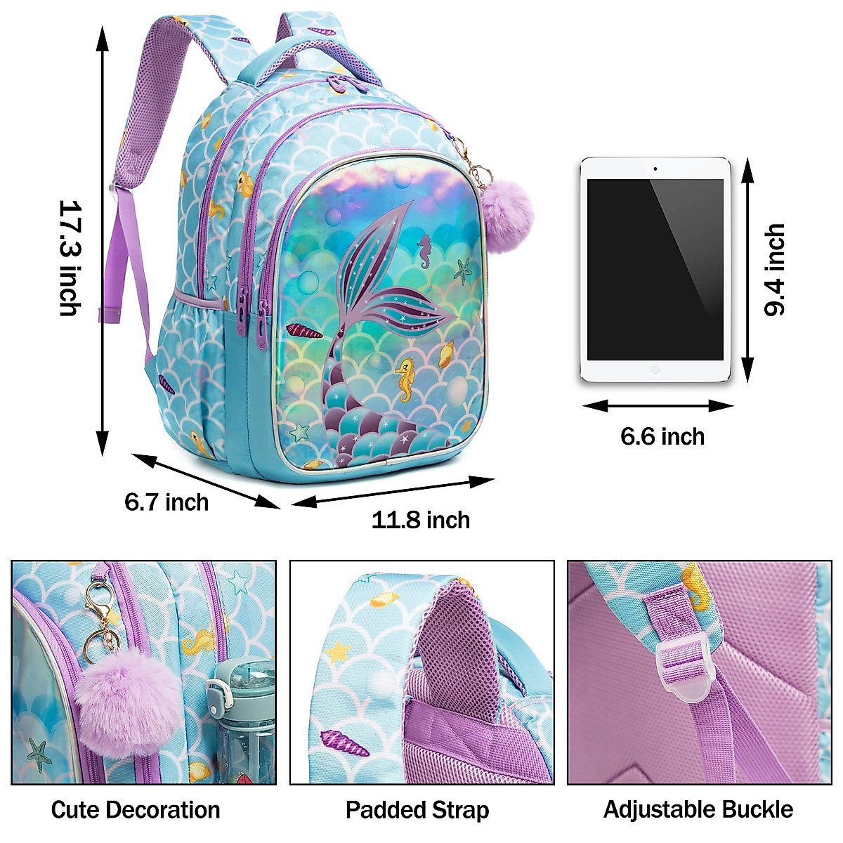 MOHCO Kids Backpack 17inch with Lunch Bag and Pencil Case Lightweight School Backpack for Teens, Girls, Boys, Elementary and Middle school