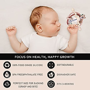 AULEGE Baby Teething Toy for Babies 3-12 Months, Silicone Baby Teether Toys with Rattle, Rattle Sensory Teether Toy, Baby Chew Toys for Teething Relief, BPA Free, Beige