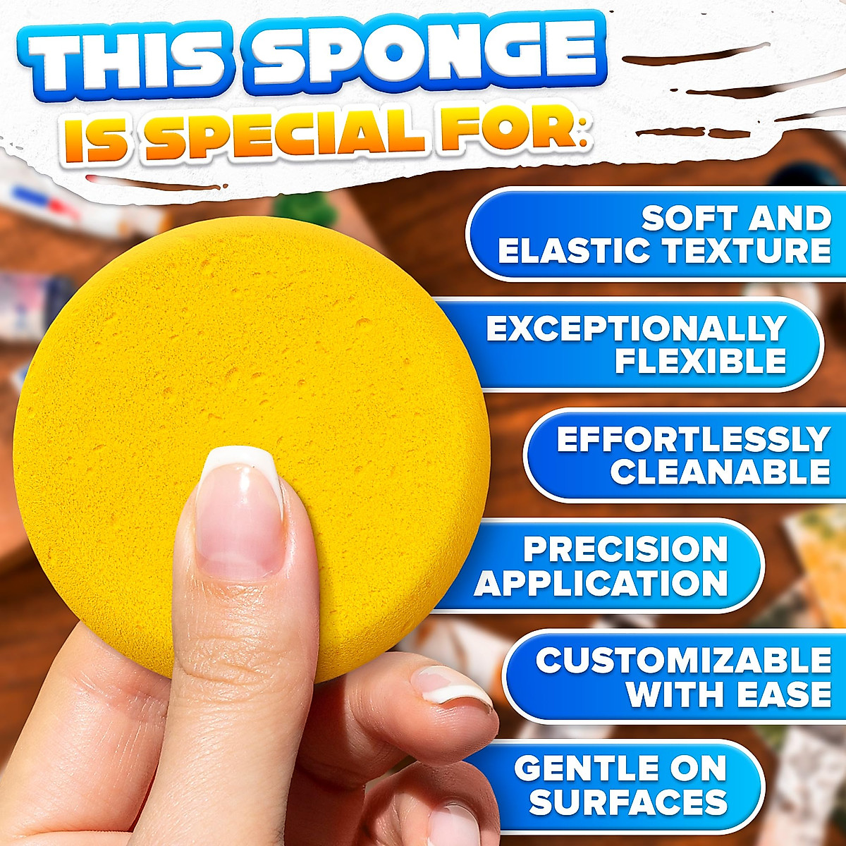Pottery Sponges for Clay - 12 Pcs Tack Sponges for Cleaning Leather Art Sponges for Acrylic Painting Small Sponges Round Sponge Craft Sponges for Painting - Paint Sponges Pottery Sponge for Painting