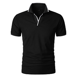 HOOD CREW Man’s Polo Shirt Casual Basic Designed V-Neck Tee Shirts Black XL