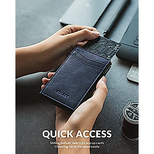 VULKIT Men's Slim Wallet Pop Up Card Holder RFID Blocking Metal Wallet Minimalist Design Holds Up to 11 Cards