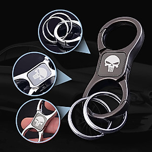gunhunt 1 Pack Skull Key Chain, Key Chain with 2 Key Rings and Quick Release Zinc Alloy Detachable Key Chain (Black)