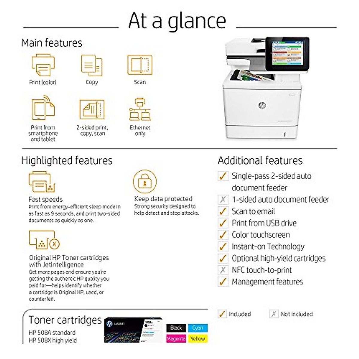 HP Color LaserJet Enterprise MFP M577dn Duplex Printer with One-Year, Next-Business Day, Onsite Warranty (B5L46A)