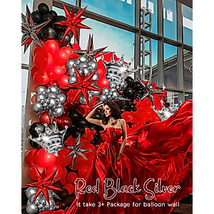 Black and Red Silver Balloon Garland kit 135Pcs Latex Chrome Silver and Crown star balloons for Birthday Party anniversary wedding graduation Christmas happy grad decorations 2025