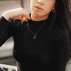 Solid 10k Yellow Gold Personalized Cursive-Style "H" Initial Pendant Necklace, 18"