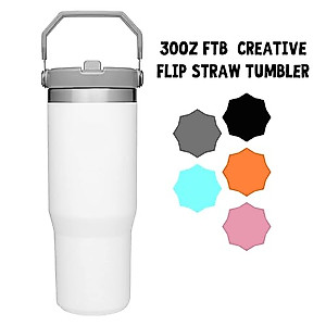FTB Creative 30oz Flip Straw Insulated Tumbler, Double Wall Stainless Steel, Leak Proof Cup (Pink)