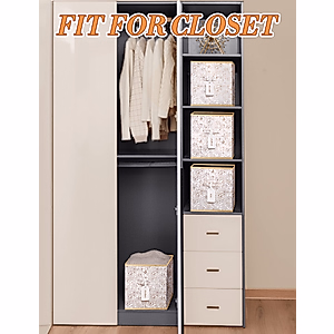 DAMAHOME Collapsible Storage Cube Bins - Fabric Cubby Organizer,Gold Flower Decorative Shelf Basket Dual Handles,11 Inch Metallic Box For Nursery/Home Office/Closet/Kids Room/4-Pack(Flower Gold)