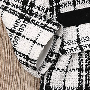 Emmababy 2Pcs Baby Girl Princess Dress Outfit Autumn Winter Warm Clothes Plaid Coat Tops Patchwork O-Neck Tutu Dress Skirt (Black White, 1-2 Years)