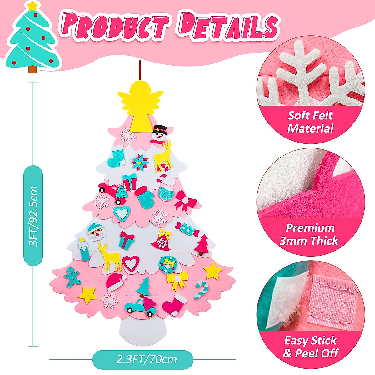 OurWarm Kids Felt Christmas Tree for Kids Wall, 35PCS DIY Felt Christmas Tree Set for Toddlers, Felt Tree for Kids to Decorate Christmas Wall Decorations Wall Hanging Christmas Tree