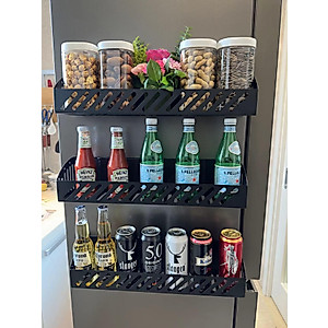 NAFCOOL Magnetic Spice Fridge Rack Shelf Organizer for Refrigerator, 4 Packs Moveable Magnetic Seasoning Organizer Shelves Kitchen Gadgets for Refrigerator Microwave Oven Washer, 19.88” Long