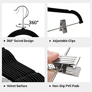 SONGMICS Industrial-Style Pipe Clothes Rack Bundle with 30 Clothes Hangers, Rolling Garment Rack with Bottom Storage Shelf, Velvet Hangers with Adjustable Clips, Black UHSR60B and UCRF12B30