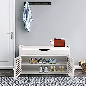 JCONMCN Wooden Shoe Cabinet 2 Doors Shelf Bench Shoes Storage Organiser 8-Pairs Rack Cupboard White 31.6'' x 13'' 18.9'' (Cabinet-2022420)