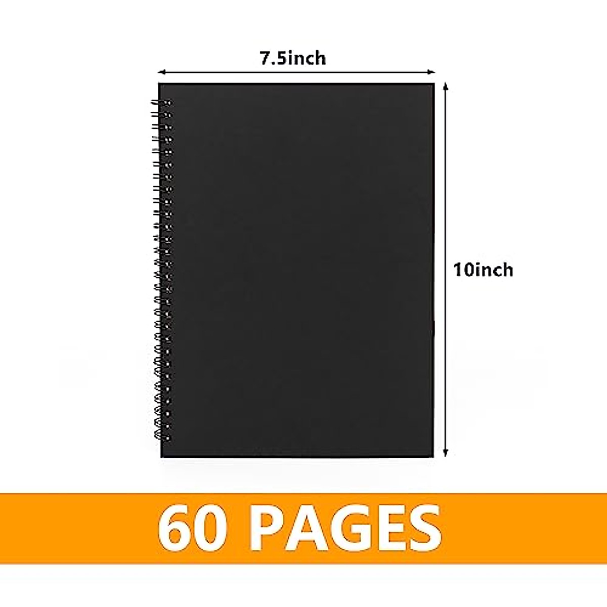 Ykimok 1 Pack College Ruled Notebook, Soft Black Cover Spiral Notebook, Memo Notepad Sketchbook, Students Office Business Diary Spiral Book Journal, 120 Pages, 60 Sheets, 10 x 7.5 Inch