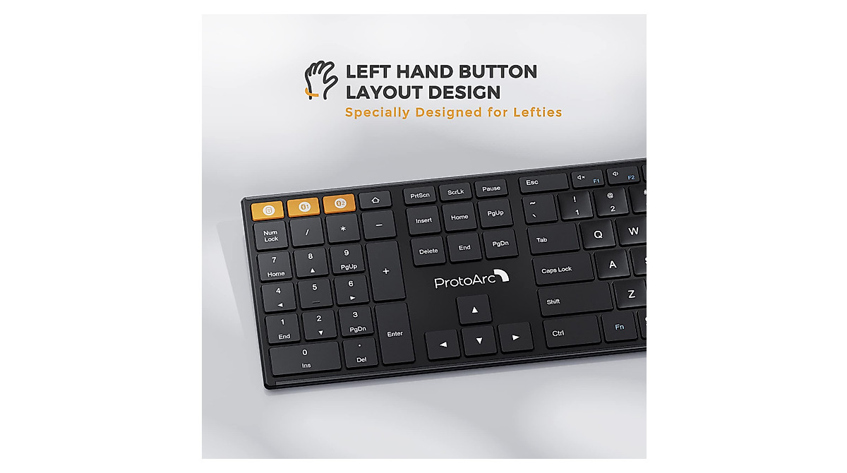 ProtoArc XK21 Wireless Left-Handed Keyboard for Multi-Device Use