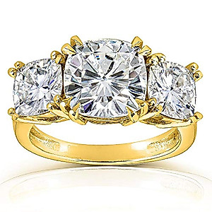 Kobelli Cushion-cut Moissanite Three-Stone Engagement Ring 5 CTW 14k White or Yellow Gold