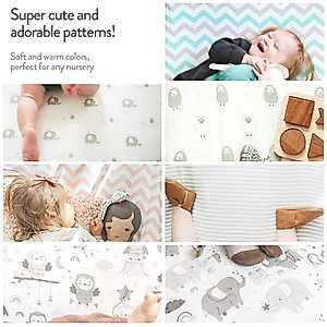 Bassinet Fitted Sheets Compatible with Halo, Fisher Price, Delta, Graco – Fits Perfectly on 15 x 33 Inch Oval, Rectangular Mattress Pad – Snuggly Soft Jersey Cotton – Grey Dots, Chevron – 2 Pack