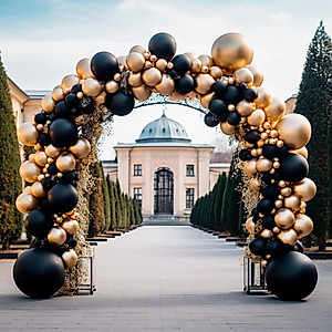 155pcs Black Gold Balloon Garland Arch Kit, Black and Gold Latex Balloons for Gender Reveal Bridal Shower Party Birthday Decorations