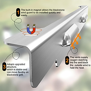 BSTTEK Wind Guards for 28" Blacsktone Griddle,Stainless Steel Magnetic Blackstone Griddle Accessories for Blackstone Grill,Compatible with Cover,Hood,Grease Cup and Side,Silver