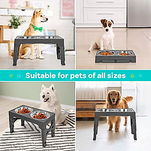 GUOOUG Elevated Dog Bowls with 2 Stainless Steel Bowls Raised Dog Bowl Adjusts to 5 Heights 3.1", 9", 10", 11", 12" Dog Bowl Stand for Large Medium Small Dogs Pets