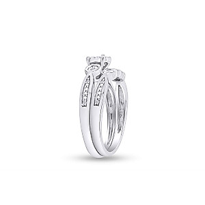 AFFY 1/10 ctw Round White Natural Diamond Set Ladies Engagement Wedding Bridal Ring Set In 14k White Gold Plated Sterling Silver (I-J / I2-I3, 0.10 ctw) Size-6