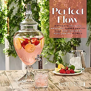 Fifth Avenue Crystal Beverage Dispenser for Countertop - 1 Gallon Large Glass Drink Dispenser w/Spigot & Lid - Party Drink Dispenser for Sweet Tea Lemonade Punch Water, Juice Dispensers for Parties